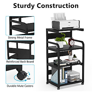 Tribesigns 4-Shelf Mobile Printer Stand with Storage Shelves, Large Modern Printer Cart Desk Machine Stand Storage Rack on Wheels for Home Office(Black)