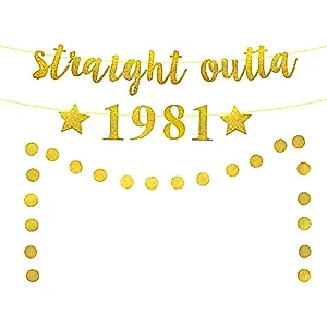 Straight Outta 1981 Banner, Gold Glitter 40th Birthday Banner Decorations for Him Her, Happy 40th Birthday Decorations, 40th Birthday Banner, Men Women 40th Birthday Party Supplies (Pre-Assembled)