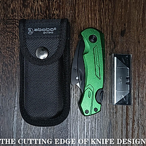 Heavy Duty Folding Utility Knife Double Blade/Box Cutter/Work Knife/Shop Knife&10 Replacement Blades+Nylon Pouch Green