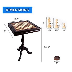 GSE Wooden 3-in-1 Chess Checkers Backgammon Table, Chess Checkers Backgammon Combo Game Set, Wood Chess Table Set for Family Board Games