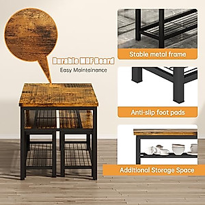 Lamerge 3-Piece Dining Table Set, Rustic Dining Table with Storage, Kitchen Table and Chairs Set for 4, Dining Table Set with 2 Benches, Industrial Dining Table Set for Dining Room, Kitchen