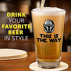 Momstir This is the Way Star Wars Themed Beer Glass with Mandolorian Bounty Hunter Din Djarin during the Fallen Galactic Empire - Star Wars Gift for Men and Women, Starwars Fans Gift Idea