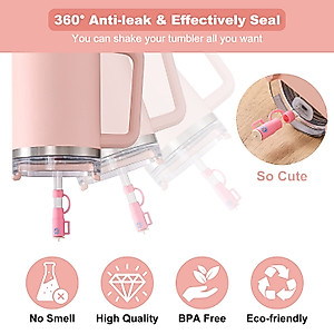 OUSHIBU Upgraded Stanley Spill Stopper Set Stanley Quencher 1.0/H2.0 w/ Handle 30oz/40oz Cup Accessories，2 Straw Cover Cap，2 Square Spill Stopper & 2 Round Leak Stopper (Pink+White) (ST20230516)
