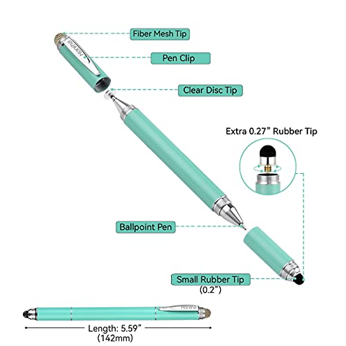 Universal Stylus Pens, Honiha High Precise Disc Stylus Pens for Touch Screens 4 in 1 Touch Screen Pen Capacitive Stylus Compatible with iPad, iPhone, Samsung, Android, Microsoft Tablets- Green