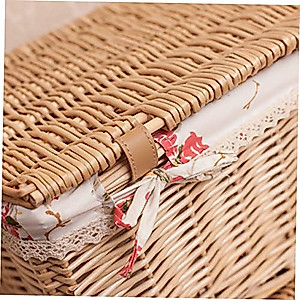 Cabilock Box Bedroom Cube Desktop Bin Bathroom and Clothes Cosmetic Rectangular Printed Rectangle with for Flower Liner Storage Rattan Woven Lid Container Organizer Clo Wicker