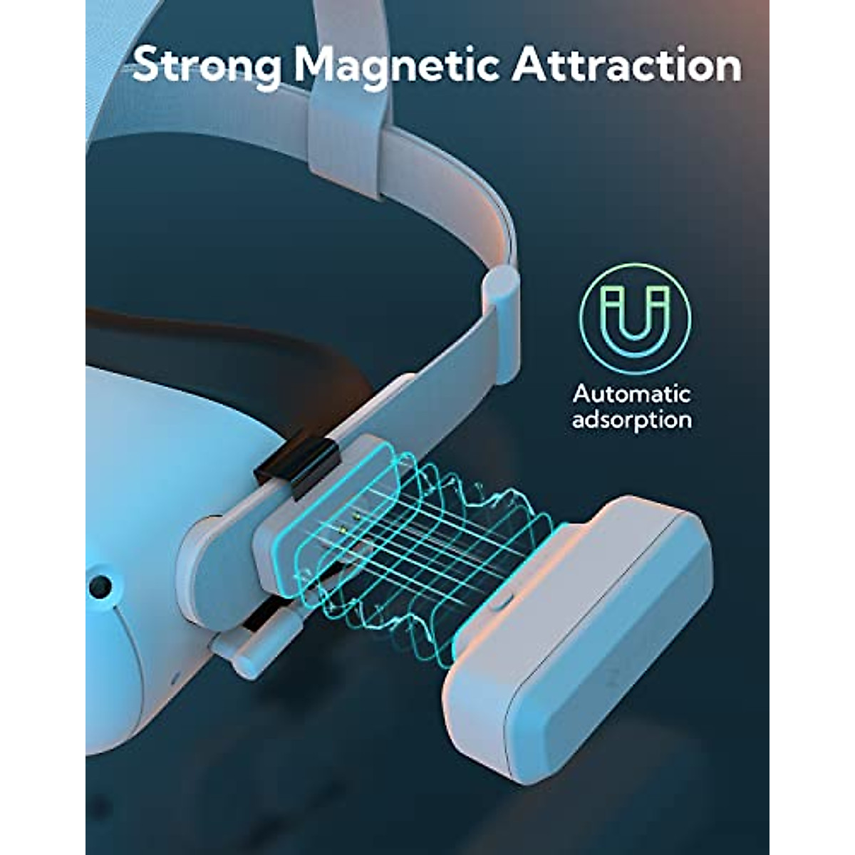 ZYBER Magnetic Battery Pack for Meta Quest 2 Quest 3 Pico 4, Rechargeable Battery Pack Compatible for Quest 2 Accessories, Provides Extra 2+ Hours of Play Time