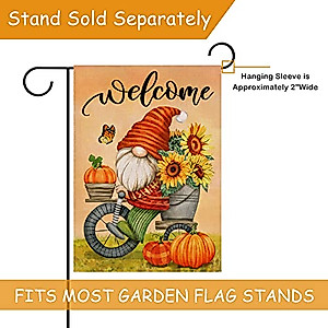 Selmad Welcome Fall Gnome Pumpkin Decorative Burlap Garden Flag, Bike Sunflower Home Yard Small Outdoor Decor, Harvest Thanksgiving Autumn Outside Decoration Double Sided 12 x 18