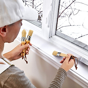 3 Pieces Chalk and Wax Paint Brushes Bristle Stencil Brushes for Wood Furniture Home Decor, Including Flat, Pointed and Round Chalked Paint Brushes (Burlywood)