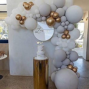 White Gray Balloon Arch Garland Kit with Metallic Gold Balloons 124 Pack, 18"12"10"5" Premium Latex Balloon Garland Set for Birthday Party Decoration Baby Shower Wedding Bachelorette Party Backdrop
