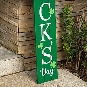 Glitzhome 60"L Wooden St. Patrick's Porch Sign, Happy St Patrick's Day Vertical Porch Decor for Home Front Door Yard Party