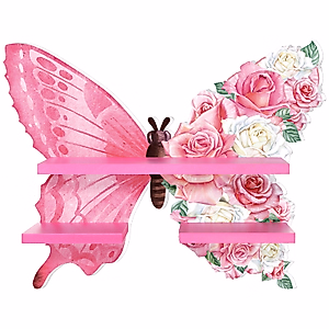 Bencailor Wall Decor Shelf Bedroom Hanging Shelf Wall Mounted Shelf Wooden Floating Shelves Bathroom Decor for Girls Bedroom Nursery Gift (Butterfly)