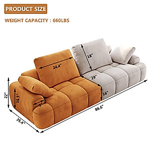 blackwolf Modern Loveseat Sofa, Luxury 86.6″ Large Size 3 Seater Couch, Comfy Sectional Cloud Sofa Couches for Living Room, Bedroom, Apartment, Suede Fabric(Beige and Yellow)