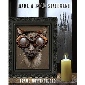Steampunk Cat Wearing Goggles - 11x14 Unframed Wall Art Print - Makes a Funny and Cute Home Decor and Gift For Cat Owners