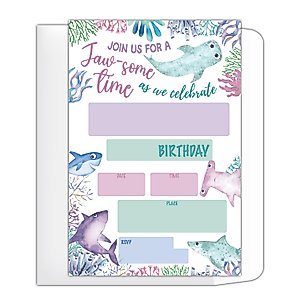 JioJio Chan Shark Attack Birthday Invitation Cards Shark Theme Party Invite Pool Birthday party Invitations Pool Birthday Party Supplies for kids, Shark Tastic, 20 Invitations and Envelopes (J571)