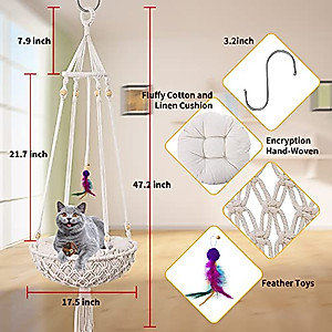 Cat Hammock, Handwoven Hanging Cat Bed Cat Window Perch Wall Hanging Cat Hammock Bed Cat Swing with Hanging Kit for Kitten Sleeping