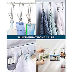 Generic 20 Clips Pack Stainless Steel Clothespins with Hooks Metal Spring Universal Long Hanging Clip for Offices Kitchens Bathroom