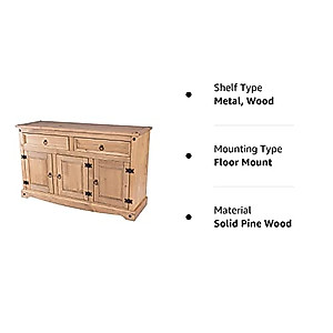 Furniture Dash Solid Wood Storage Cabinet 51.9" W, 16.9" D, 31.7" H - Sideboard Buffet with 3 Doors & 2 Drawers, Ideal for Living Room, Kitchen, Dining Room & Hallway - Antique Brown