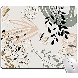 SANWUMIAN Mouse Pad, Mouse Pad with Abstract Art Design, Square Mouse Mat Waterproof Mousepad Non-Slip Rubber Base Mouse Pads for Office Laptop, Modern Boho Leaves