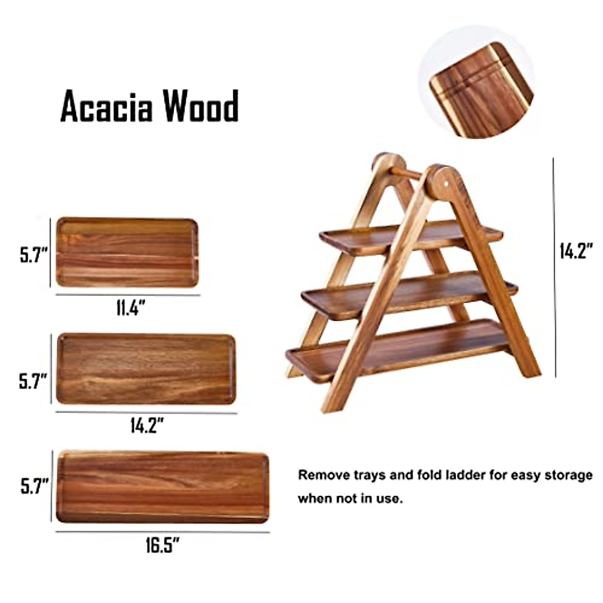 Noriginalic 3 Tier Serving Tray Acacia Wood Serving Tray for Party Charcuterie Boards Fruit Bowl Cupcake Stand