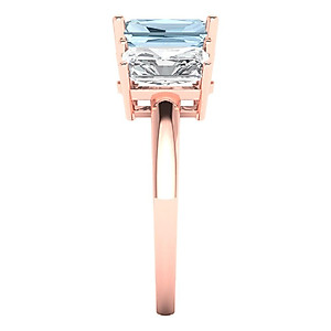 Clara Pucci 4.0 ct Emerald Cut 3 Stone Solitaire Genuine Natural Aquamarine Engagement Promise Anniversary Bridal Ring 18K Rose Gold 3.5
