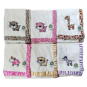 Plush Unisex Baby Blanket for Newborn Infant Toddler Boys and Girls Solid Beige Color with Animal Giraffe Embroidery Design, 40"x30"