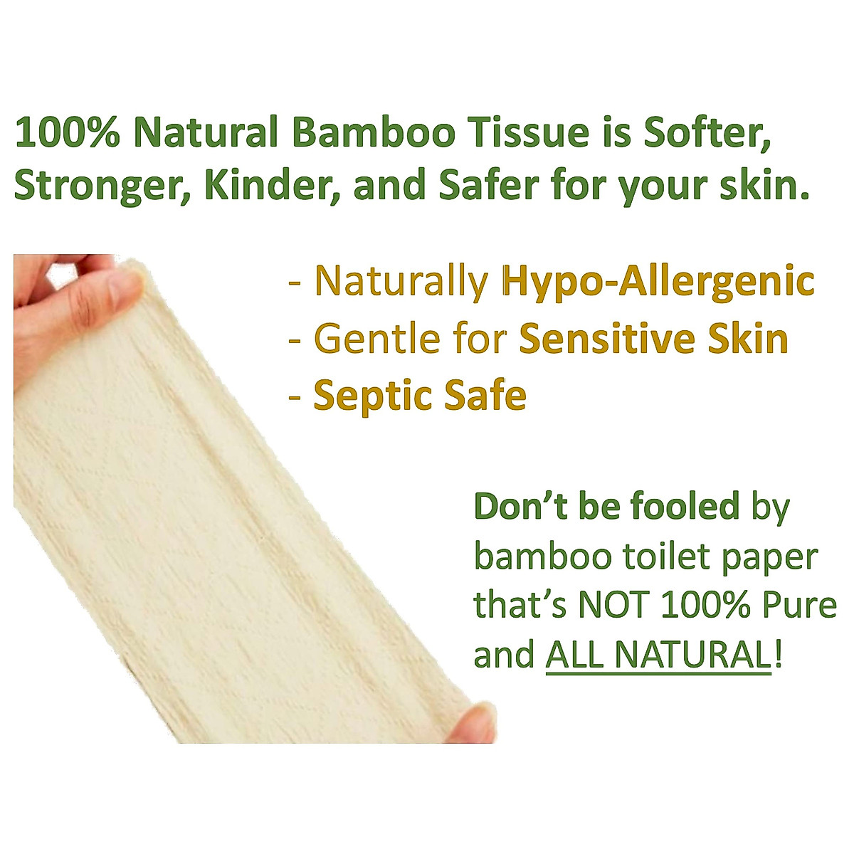 Purafide 100% Bamboo, thick 3-ply toilet paper, tree-free, unbleached, sustainable, 300 sheets per roll (TP 8 rolls)