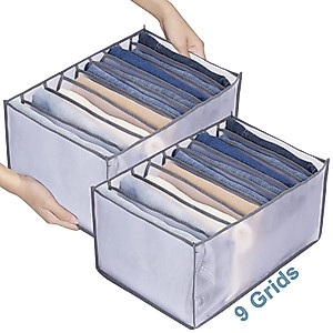 TOOVREN Wardrobe Clothes Organizer 9 Grids, Upgraded Closet Organizers and Storage Baskets, Drawer Organizers Clothing for Folded Clothes, Jeans, Pants, T-Shirt, Leggings, Dress, Sweaters (2PCS)