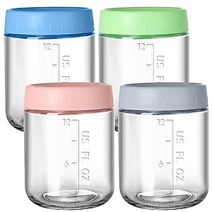 KITCHOP 4 Pack Overnight Oats Containers with Lids, Glass Jars with Lids, Mason Jars with Airtight Lids, Glass Storage Containers for Leftover, Breakfast and Lunch(14.5 oz)