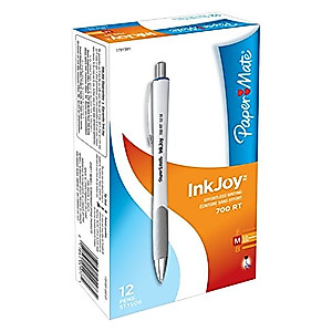 Paper Mate InkJoy 700RT Retractable Ballpoint Pens, Medium Point, White Barrel, Blue Ink, Box of 12