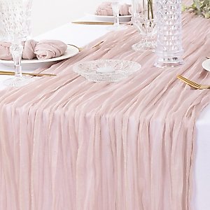 DeZerlor Dusty Pink Cheesecloth Table Runner 14ft Gauze Table Runner Rustic Sheer Cheese Cloth Table Runner 170 inches long for Wedding Bridal Baby Shower Spring Table Decor