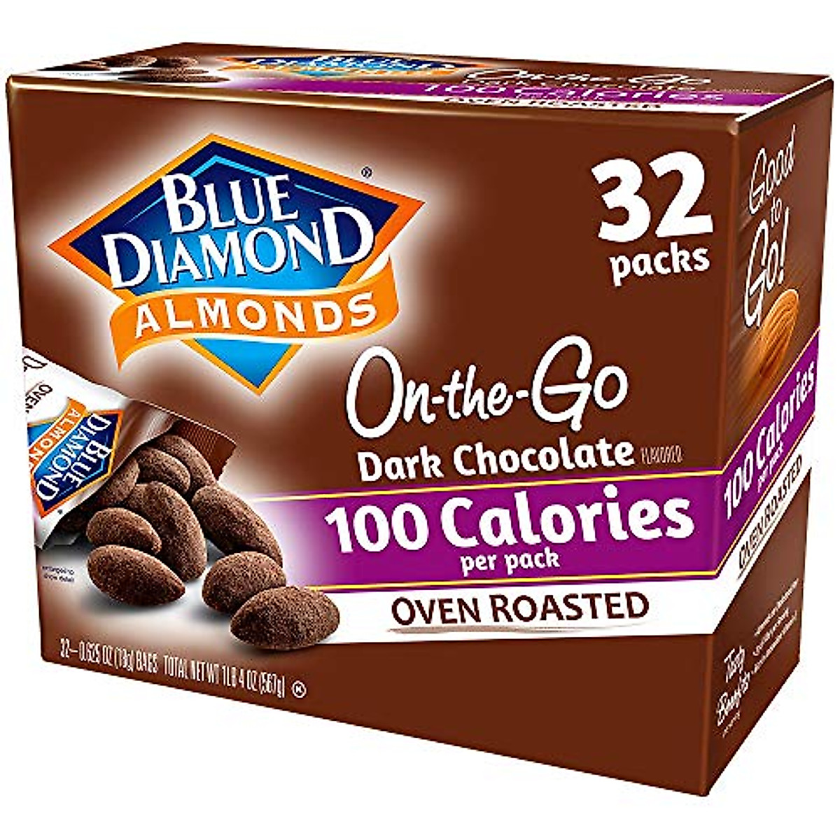 Blue Diamond Almonds Dark Chocolate Cocoa Dusted Snack Nuts, 100 Calorie Packs, 32 Count