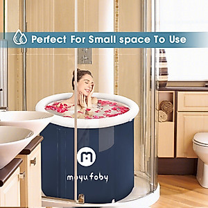 Ice Bath Tub For Adults,Inflatable Portable Bathtub For Outdoor Freestanding Soaking Tub Athletes Cold Therapy Tub Foldable Tub for Hot Bath Ice Bath Spa Tub for Small Space,Dark Blue(29.5x29.5 in)