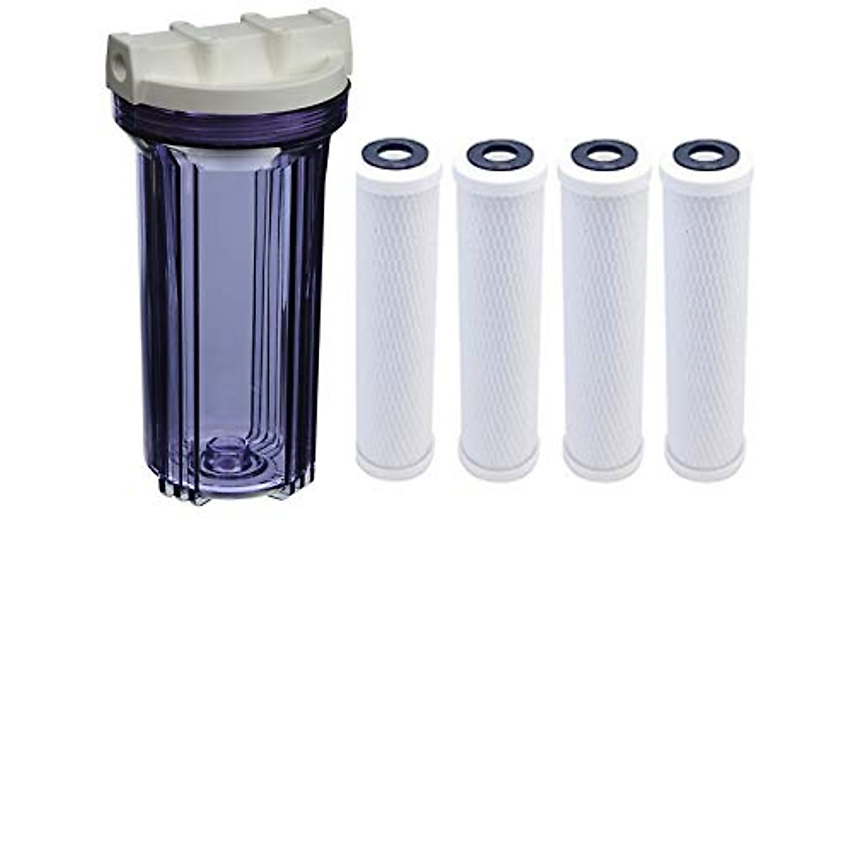 CFS COMPLETE FILTRATION SERVICES EST.2006 CFS Clear Filter Housing Compatible to HF2-10CLWH12, Water Pur Company CCI-10CLW12 10inches Tall Cartridge w/ 1/2inches and 4 Carbon Filters