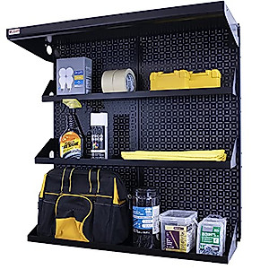 OmniWall Metal Pegboard Shelving Organization System Shelving Kit 32" x 32" Modular Pegboard- Panel Color: Black Accessory Color: Black