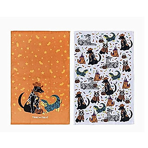 "Tricks for Treats" Halloween Puppy Dog Kitchen Towels, Set of 2