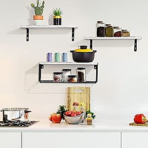 Floating Shelf ,Floating Shelves Wall Mounted Set of 3 ,Solid Wood Floating Shelves with Brackets and Basket Set,Rustic Wood Wall Shelves for Kitchen Living Room,Bedroom Shelves,Bathroom Shelf (White)