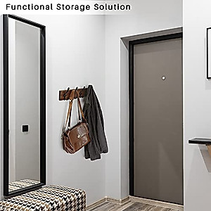 SCUNDA Coat Rack Wall Mount with 4 Hooks, Coat Hanger for Wall, Wooden Wall Hook for Coat, Jacket, Hat, Backpack, Belt, Tie, Key (2-Pack, Rustic Brown)