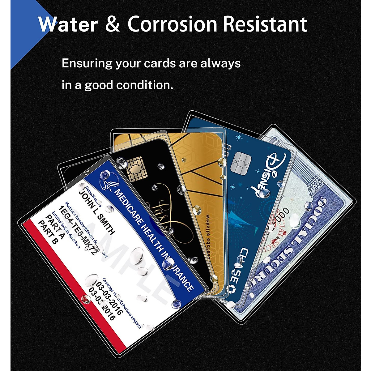 Neando Medicare Card Holder Protector Sleeves, Social Security Card Protector, 12 Mil Clear PVC Water Resistant Plastic Sleeves for New Medicare Cards, Business Cards, ID Cards, Credit Cards, 6 Pack