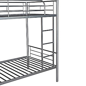 KELRIA Twin-Over-Twin Bunk Beds, Metal Bedframe Durable Steel Constructuin, Safety Ladder Rungs and Guard Rail, for Bedroom, Dormitory, Kids/Teens/Adults, (Sliver)
