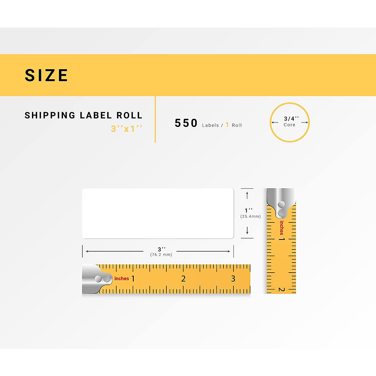 HOUSELABELS 3" x 1" Multipurpose Labels on 0.75" Core Compatible with Zebra and Rollo Printers, 1 Roll / 550 Labels per Roll