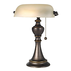 Regency Hill Haddington Traditional Piano Banker Table Lamp 16" High Antique Bronze Dark Brown Metal Alabaster Glass Shade Decor for Bedroom House Bedside Nightstand Home Office Reading