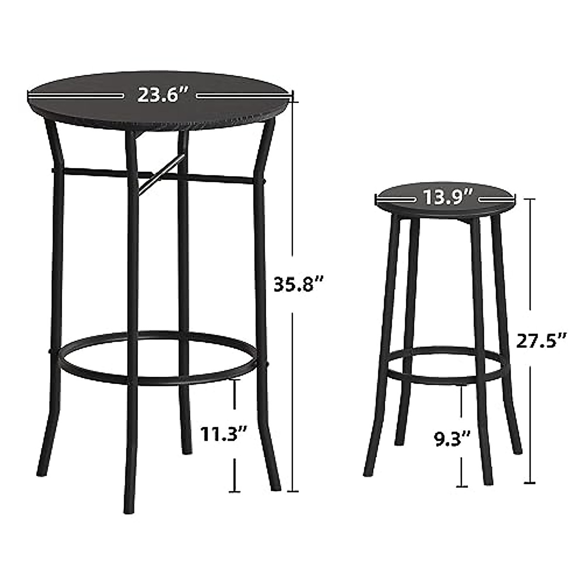 GAOMON 3-Piece Bar Table Chairs, Round Counter Height Bistro Dinette Sets with 2 Barstools for Kitchen, Breakfast Nook, Small Spaces, Matte Black