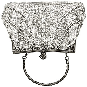 AIJUN Women's Vintage Beaded Evening Bag Sequin Clutch Purses for Women Wedding Clutches Prom Cocktail Party Handbags(Silver)
