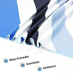 Whale Flotilla Large Quick Dry Beach Towel (30"x60"), Microfiber Sand Free Beach Towels for Kids and Adults, Super Absorbent Compact Pool Travel Towel, Blue