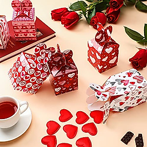 24 Pieces Valentines Day Cookie Boxes Valentines Day Cupcake Boxes Small Valentine Treat Box Paper Valentines Candy Boxes Decorative Heart Print Boxes for Valentine's Day Party Favors, 6 Styles
