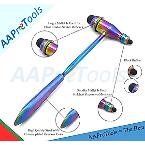 AAProTools Reflex Hammer, Neurological Reflex Hammer with Pointed Tip Handle, for Neurologic Reflex Diagnosis and Testing, Zinc-Alloy Metal Multi Rainbow