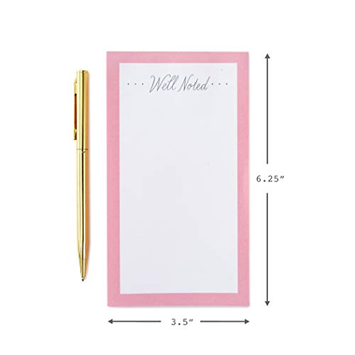 Hallmark Notepad Bundle with Pen, Pretty Pinks (3 Notepads in Assorted Sizes with Gold Pen)