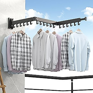 Wall Mounted Clothes Drying Rack ,Space Saver Laundry Clothes Rack,Retractable Dryer ,Collapsible(3-Pole), Black, Sandy Coating,3z-b01