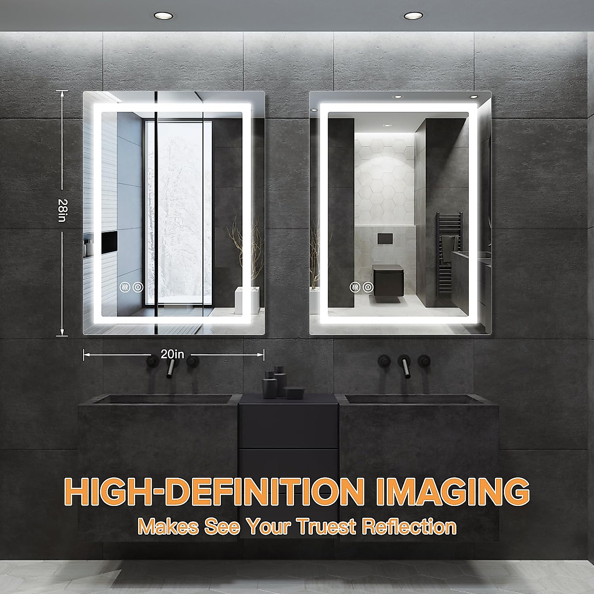 LED Bathroom Mirror 20 x 28 Inch Mirror with Light for Bathroom Wall Mounted Anti-Fog Lighted Mirror with 3000K/4500K/6000K Front Lighted Mordern Makeup Mirror (Horizontal/Vertical)