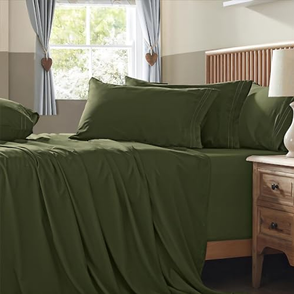 Homiest Extra Deep Pocket Queen Size Sheets Set, 6 Pieces Soft Olive Green Sheets 18-24 Inch Deep Pocket Bed Sheets, Hotel Luxury 1800 Thread Count Microfiber Bed Set Fits Ultra Deep Mattress